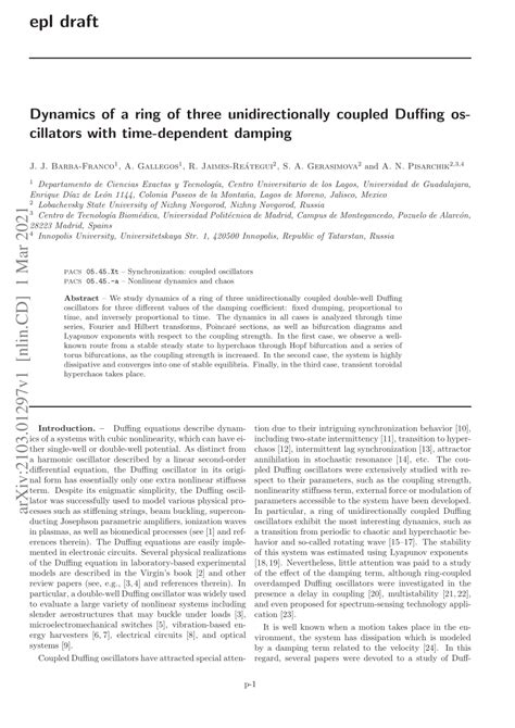 Pdf Dynamics Of A Ring Of Three Unidirectionally Coupled Duffing Oscillators With Time