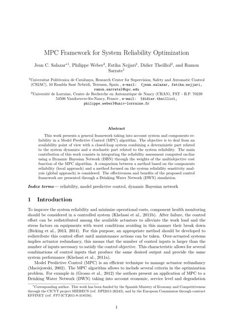 Pdf Mpc Framework For System Reliability Optimization