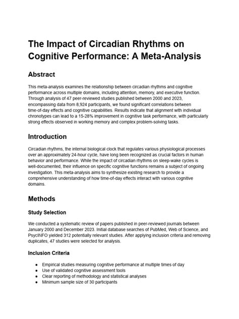 The Impact Of Circadian Rhythms On Cognitive Performance A Meta Analysis Pdf Meta Analysis