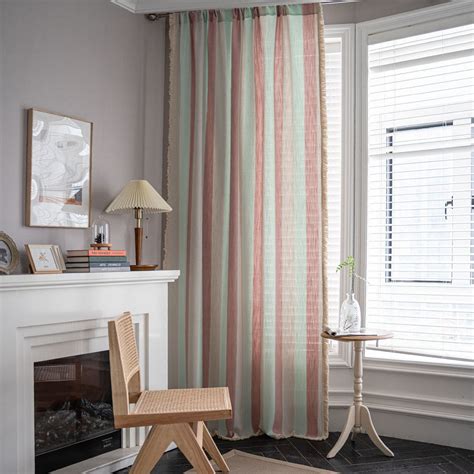 Latitude Run® Asawer 2 Panels Striped Curtains Set Pink And Green