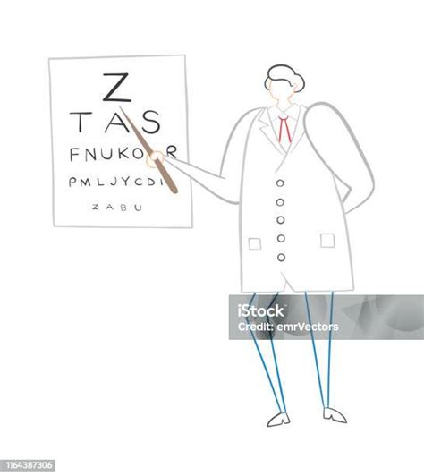 눈 차트에 문자를 보여주는 안과 의사 손으로 그린 벡터 그림 개념에 대한 스톡 벡터 아트 및 기타 이미지 개념 건강 진단 건강관리와 의술 Istock