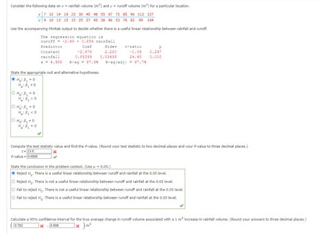 Solved Consider The Following Data On X Rainfall Volume Chegg