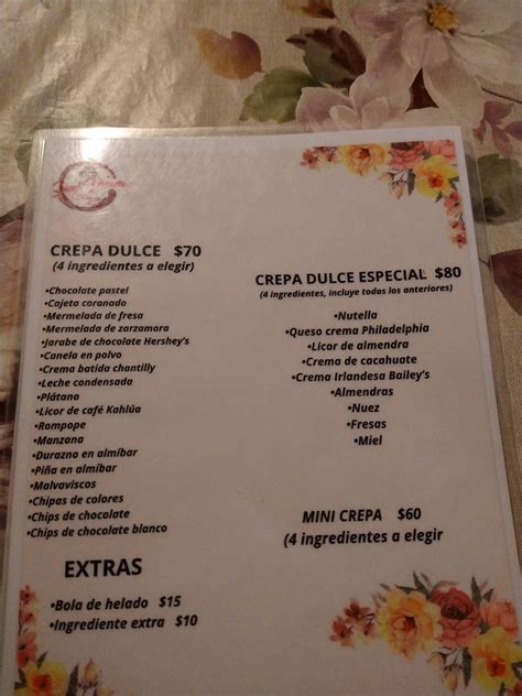Carta Del Café Crepas Sweet Dreams Aralias Puerto Vallarta