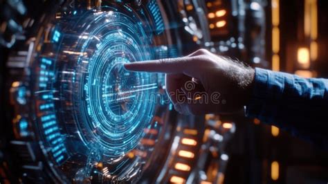 Engineer Operating Futuristic Digital Interface In Manufacturing Plant Stock Image Image Of