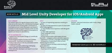Mid Level Unity Developer For Iosandroid Apps Brainlat Institute