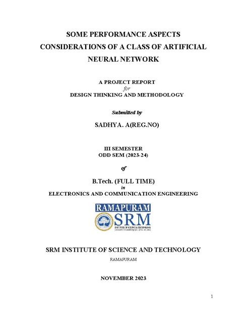 Cse I Report Project Work Some Performance Aspects Considerations Of A Class Of Artificial