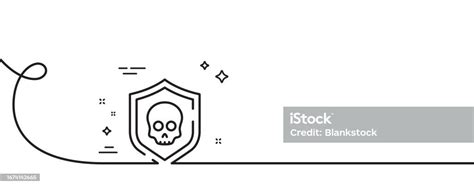 Cyber Attack Line Icon Ransomware Threat Sign Continuous Line With Curl Vector Stock