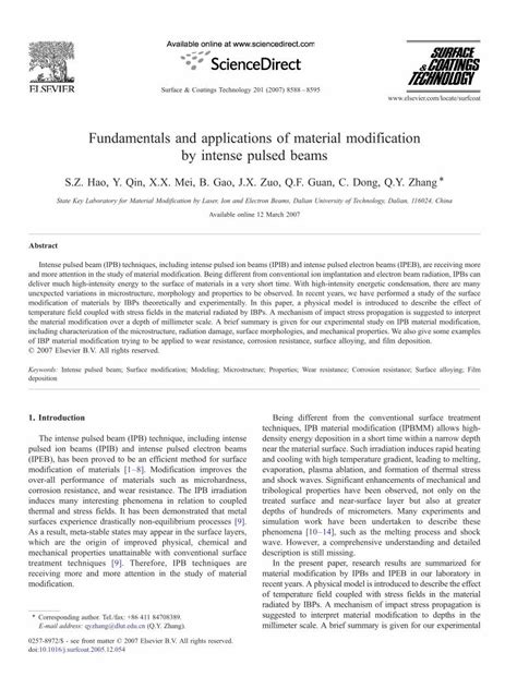 Pdf Fundamentals And Applications Of Material Modification By Intense