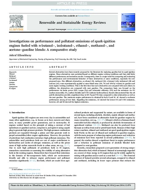 Pdf Investigations On Performance And Pollutant Emissions Of Spark Ignition Engines Fueled