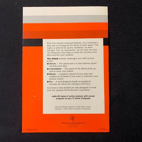 Ti 99 4a The Attack Old Style Instruction Manual Only Texas Instrume The Exile Media And