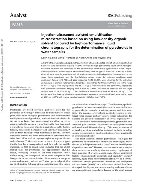 Pdf Injection Ultrasound Assisted Emulsification Microextraction