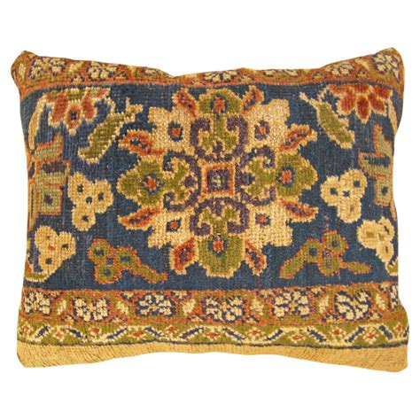 Decorative Antique Persian Bakshaish Carpet Pillow With Floral Elements