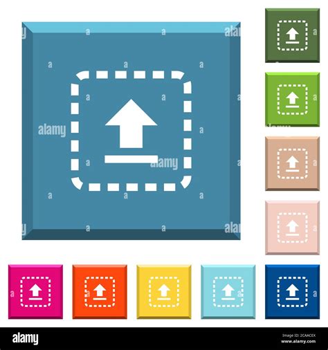 Drag To Upload White Icons On Edged Square Buttons In Various Trendy Colors Stock Vector Image