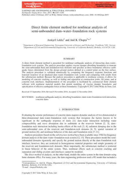 Direct Finite Element Method For Nonlinear Analysis Of Semi Unbounded Damwaterfoundation Rock