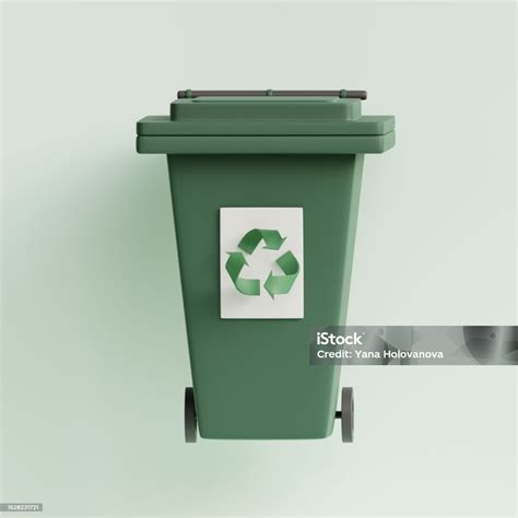 재활용 기호가 있는 휴지통 녹색 쓰레기통 3d 렌더링 그림입니다 0명에 대한 스톡 사진 및 기타 이미지 0명 3차원 형태 감소 Istock