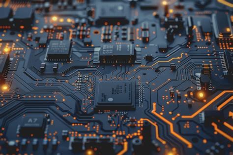 Computer Motherboard With Complex Circuits And Microchips Focused On Technology Premium Ai