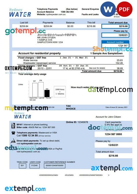 australia nsw bankstown city council utility bill word and pdf template