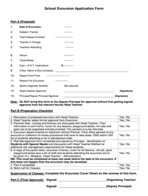 Fillable Online School Excursion Application Form Fax Email Print Pdffiller