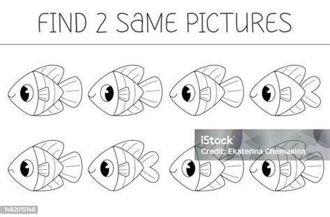 두 장의 사진 찾기는 물고기가있는 아이들을위한 교육 게임입니다 물고기 색칠하기 책입니다 벡터 그림입니다 0명에 대한 스톡 벡터 아트 및 기타 이미지 Istock