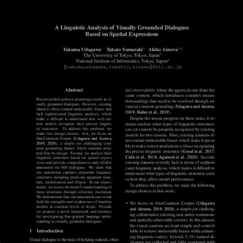 A Linguistic Analysis Of Visually Grounded Dialogues Based On Spatial Expressions Acl Anthology