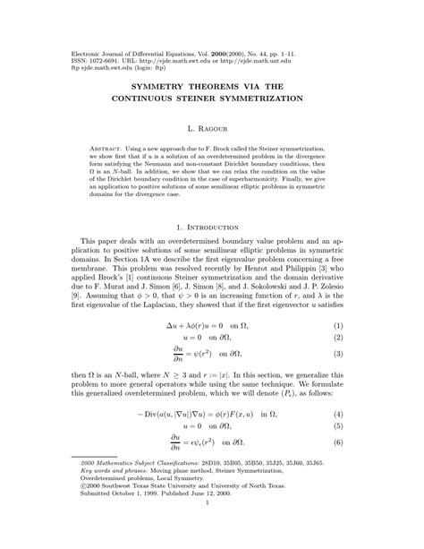 Pdf Symmetry Theorems Via The Continuous Steiner Symmetrization