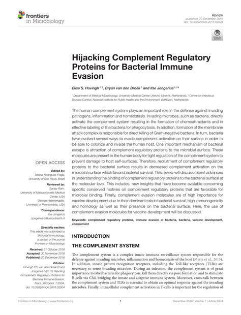 Pdf Hijacking Complement Regulatory Proteins For Bacterial Immune Evasion