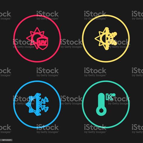 세트 라인 태양과 눈송이 기상 온도계 및 자외선 보호 아이콘 벡터 겨울에 대한 스톡 벡터 아트 및 기타 이미지 겨울 보호 태양 하늘 Istock