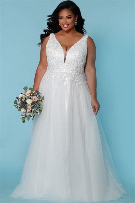 Ivory Sydneys Closet Sc5270 Long Sleeveless A Line Wedding Gown For