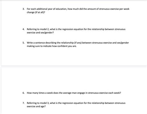 Solved Table Regression Of Strenuous Exercise On