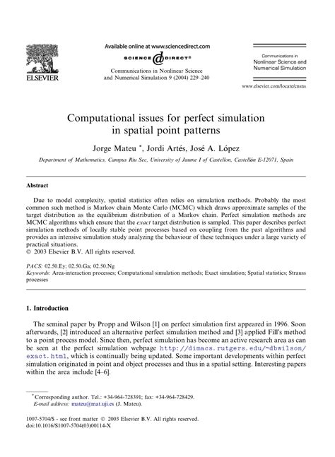 pdf computational issues for perfect simulation in spatial point patterns