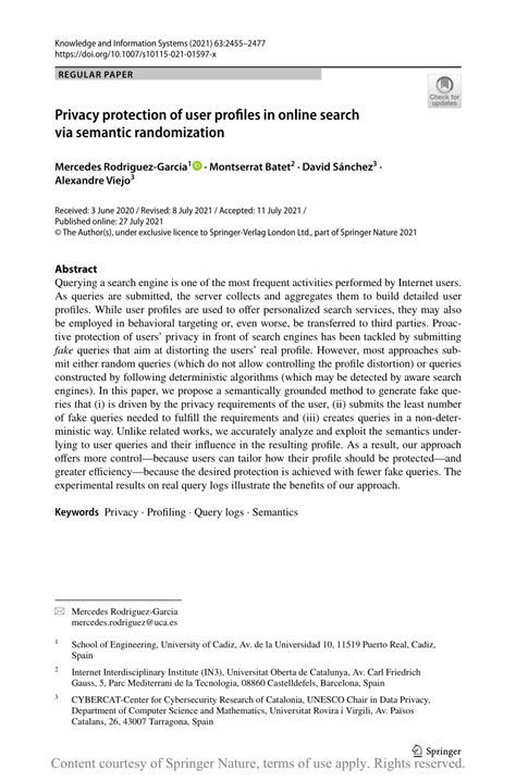 Privacy Protection Of User Profiles In Online Search Via Semantic Randomization Request PDF
