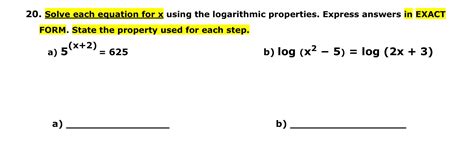 Solved Solve Each Equation For X Using The Logarithmic Chegg Com