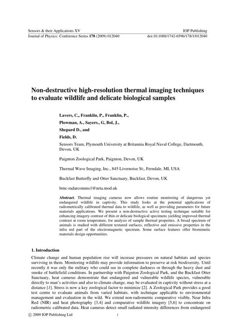 Pdf Non Destructive High Resolution Thermal Imaging Techniques To Evaluate Wildlife And