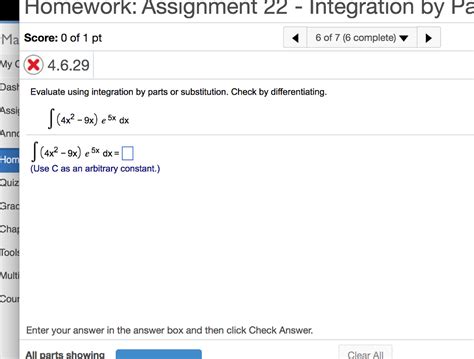 solved evaluate using integration by parts or substitution
