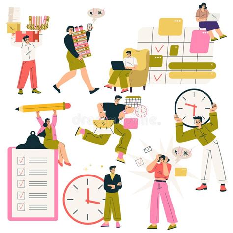 Multitasking People Character Doing Multiple Task Vector Set Stock Vector Illustration Of