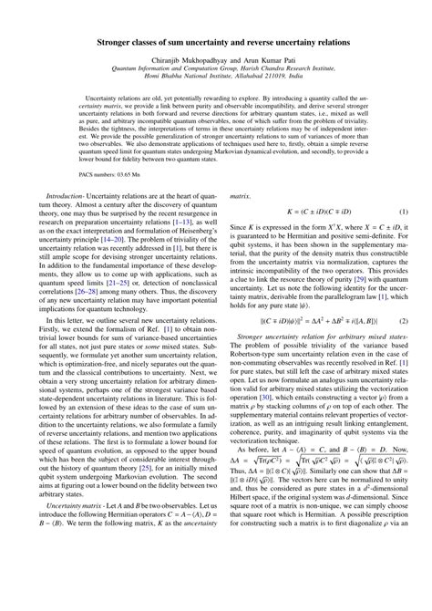 Pdf Stronger Classes Of Sum Uncertainty And Reverse Uncertainy Relations