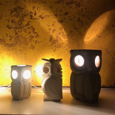 Set Of Three 3 Owl Or Owl Table Lamps Including Two 2 By The Artist