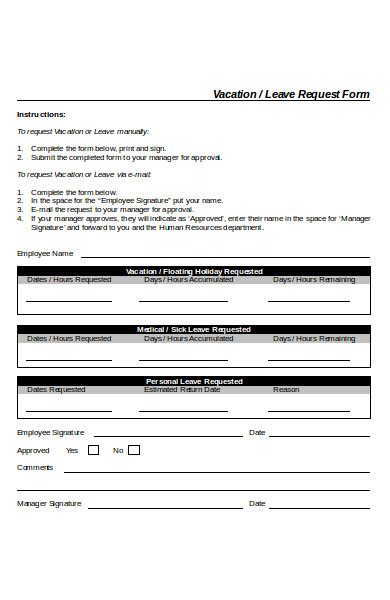 FREE Leave Request Forms In PDF Ms Word Excel