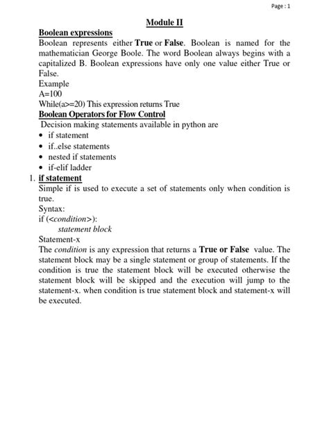 sem 3 python module ii final pdf control flow boolean data type