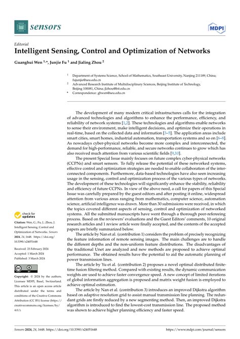 Pdf Intelligent Sensing Control And Optimization Of Networks