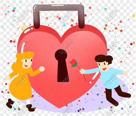 발렌타인 데이 붉은 심장 자물쇠 그림 Png 일러스트 무료 다운로드 Lovepik
