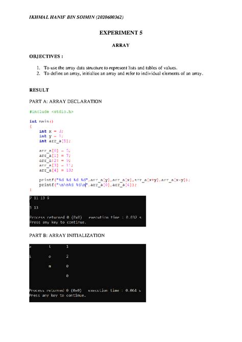 Ece128 Experiment5 Experiment 5 Array Objectives To Use The Array Data Structure To