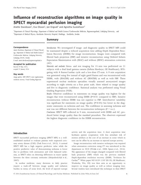 pdf influence of reconstruction algorithms on image quality in spect