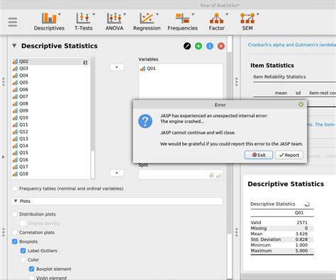 Jasp 0111 Linux Mint 192 Crashes When Selecting Label Outliers Of