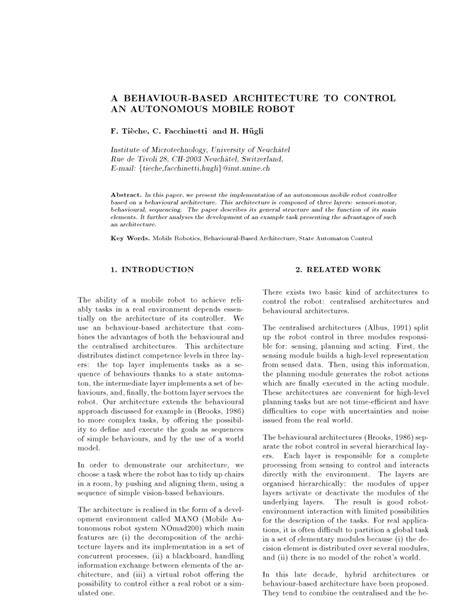 Pdf A Behaviour Based Architecture To Control An Autonomous Mobile Robot