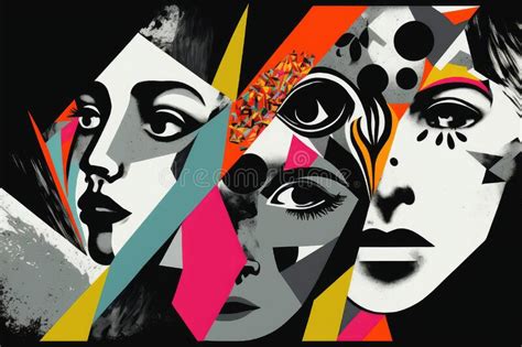 abstract human many faces expression dark emotion and uncertain mental
