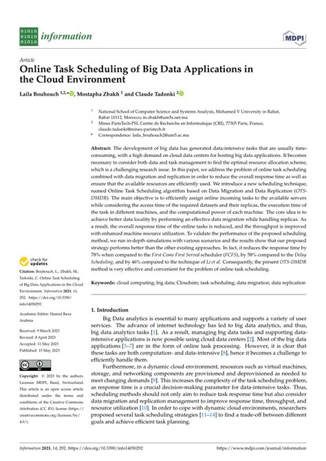 Pdf Online Task Scheduling Of Big Data Applications In The Cloud Environment