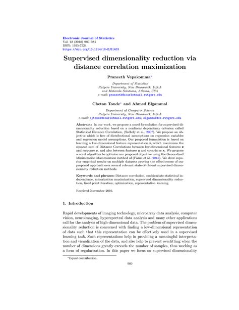 Supervised Dimensionality Reduction Via Electronic Journal Of