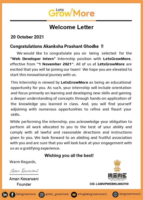 Akanksha Ghodke On Linkedin Letsgrowmore Lgmvipoctober Intern Webdevelopment Internship