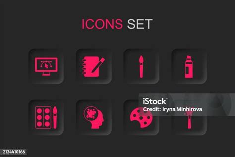 페인트 스프레이 노트북 디자인 프로그램 팔레트 마커 펜 마술 지팡이 브러시 및 수채화 물감 상자 아이콘과 컴퓨터를 설정합니다 벡터 개념에 대한 스톡 벡터 아트 및 기타